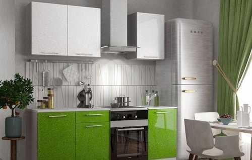 Кухня Олива Белый металлик/Зеленый металлик