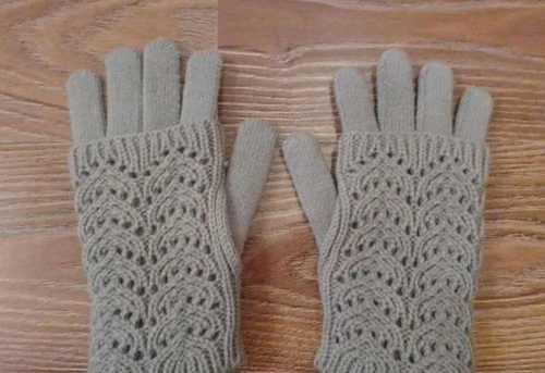Комплект перчатки с вязаными митенками цвет серый
