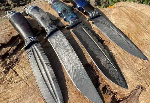 Туристический нож дамаск Ястреб, Перо, Гюрза, Волк
