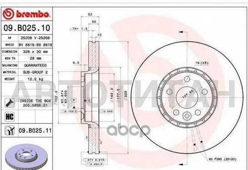 Диск тормозной Brembo Painted Disc 09.B025.11