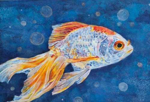 Картина "Золотая рыбка", Акварель, живопись