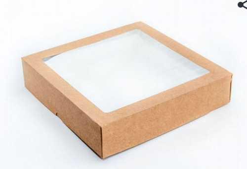 Крафт коробка картонная с окошком 20х20х5 см