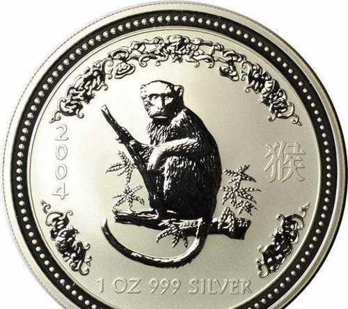 Серебряная Монета 1 доллар 2004 Год Обезьяны Лунар