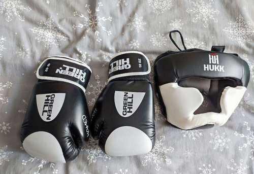 Боксерские перчатки 10 и шлем боксёрский
