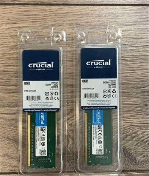 Новая озу для пк Crucial 8 gb ddr4 3200 mhz 2 шт