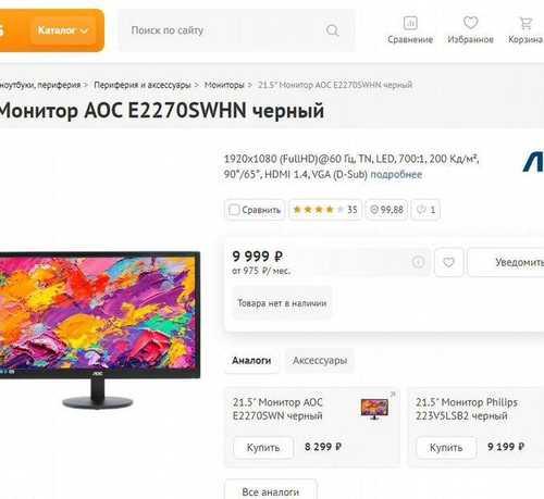 21.5" Монитор AOC E2270swhn