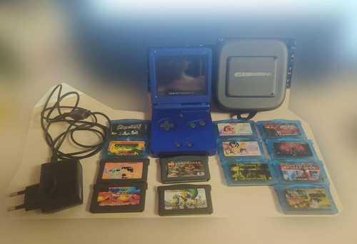 Game Boy Advance SP с катриджами
