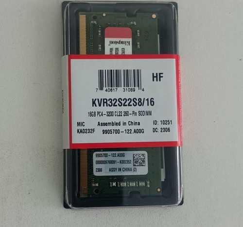 Kingston sodimm ddr4 16gb 3200мгц, новая