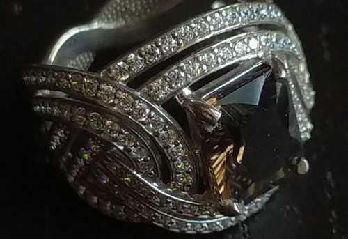 Серебряное кольцо женское с раухтопазом, фианитами