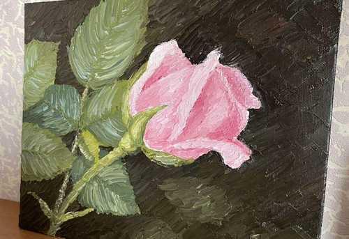Картина маслом на холсте «Роза» 15х10 см
