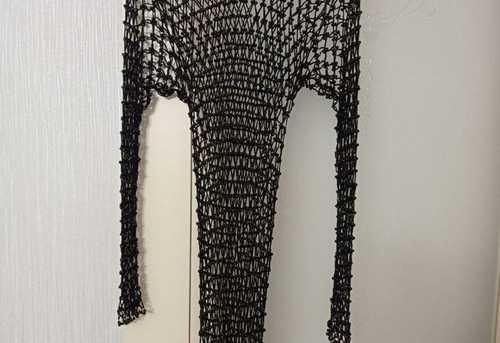 Платье- накидка вязаная сетка с бусинами