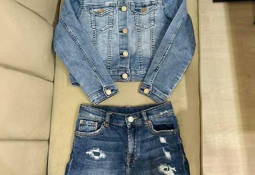 Джинсовая куртка шорты zara h&m 128 (7-8) девочке