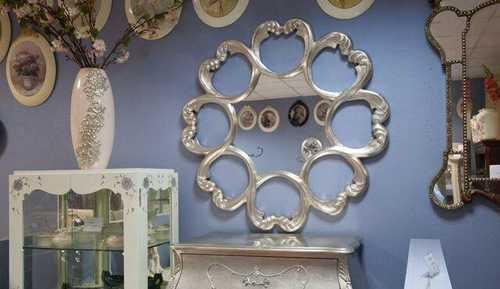 Зеркало с декором теплое серебро