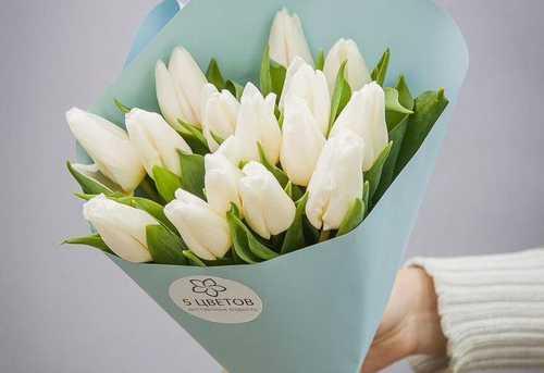 Букет 15 белых тюльпанов - Корпоративный, цветы до