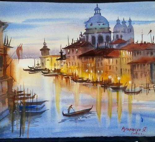 Картина пейзаж Венеция акварелью от художника