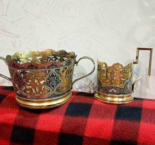 Серебрянный подстаканник и конфетница, Кубачи
