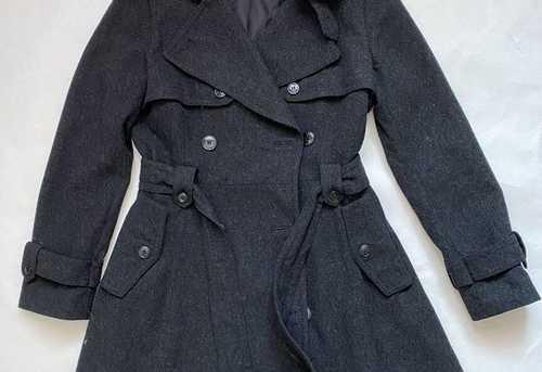 Пальто двубортное серое шерстяное H&M, 36 eur
