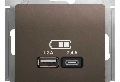 SE Glossa Шоколад Розетка USB A+С, 5В/2,4А, 2х5В
