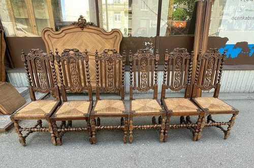 Старинный комплект из 6-ти дубовых стульев