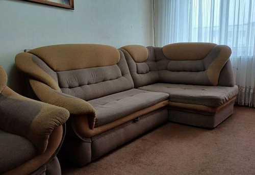 Угловой диван бу+2раскладных кресла