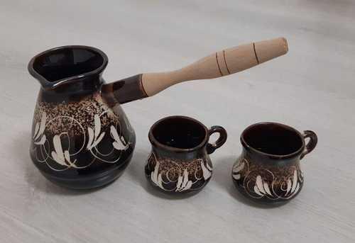 Керамическая турка для кофе c чашками