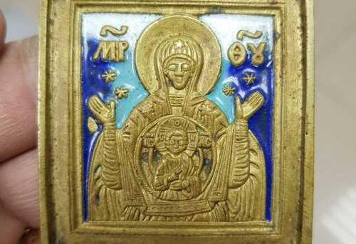 Меднолитая икона "Богоматерь знамение" 19 век