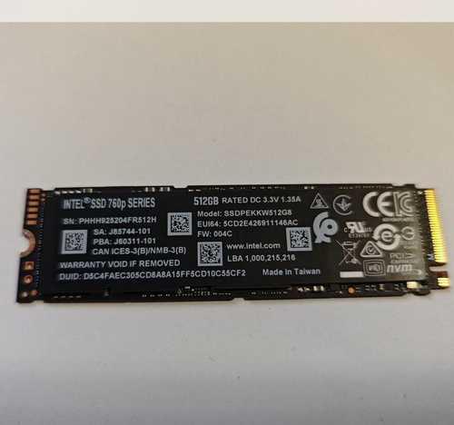 SSD диск Intel M.2 2280 760p Series 512 Gb PCIe3.1