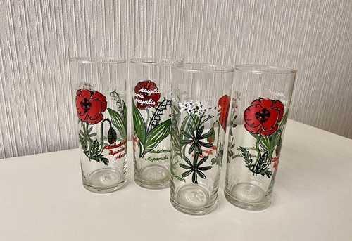 Стеклянные стаканы Маки винтаж Германия
