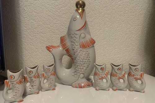 Керамический набор «рыбки». Кувшин и стопки
