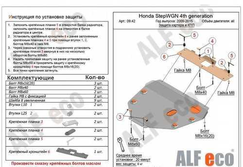 Защита картера и кпп AlFeco для Honda stepwgn IV 2