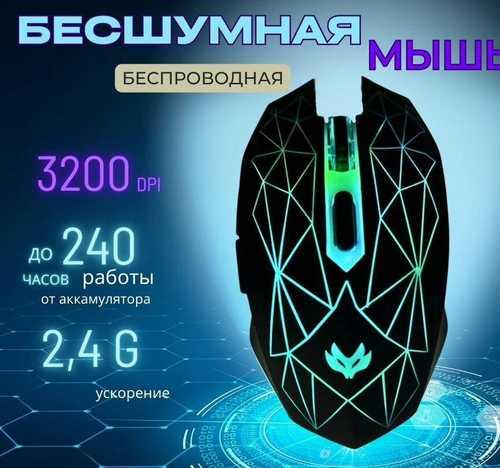 Компьютерная мышь беспроводная бесшумная с USB при