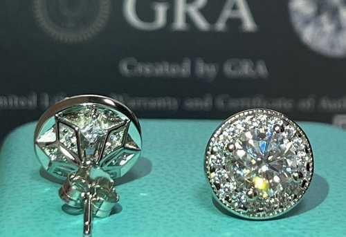 Муассанит серьги пусеты 1.2 ct 7 мм