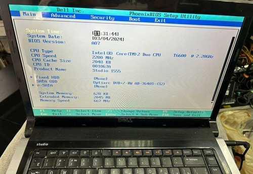 На запчасти ноутбук dell PP39L Core 2 Duo T6600