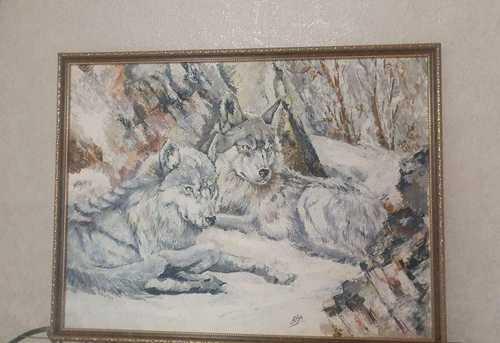 Картина 60х80 на холсте маслом "Волки"
