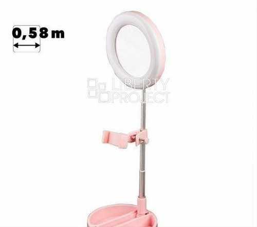 Кольцевая лампа WK G3 Selfie Stick LED розовая