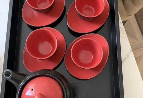 Чёрно-красный японский чайный набор