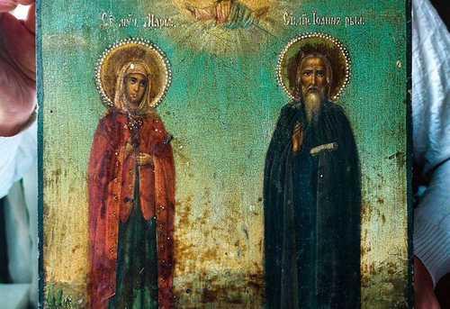 Старинная икона Мария и Иоанн Рыльский 19 век Афон