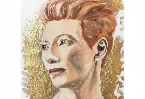 Портрет Тильды Суинтон акварель с золотом А4
