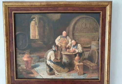 Картина интерьерная " Монахи в винном погребке"
