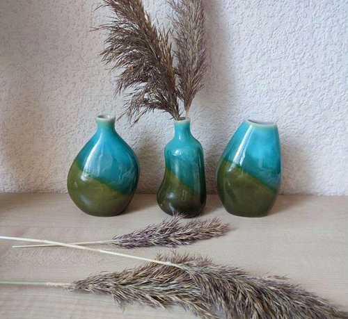 Трио ваза декор обливная керамика