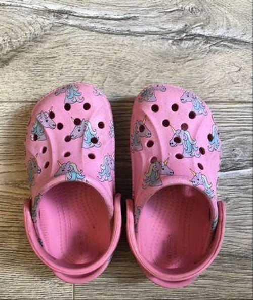 Сабо Crocs c7 для дев розовые с единорогами