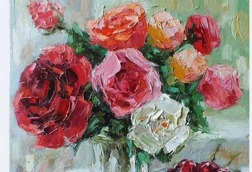 Бронь для Ирины Картина с розами, натюрморт 20х20