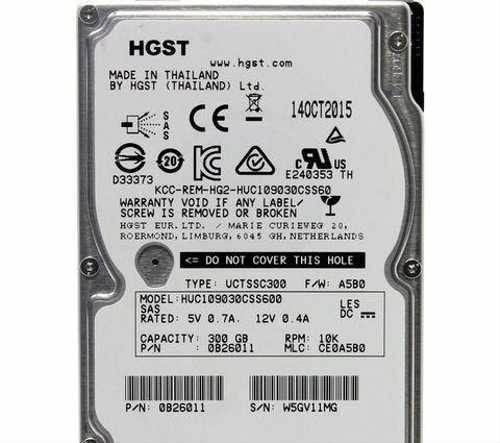 Жесткий диск huc109030css600, hgst 300 GB, SAS