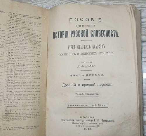 Старинная книга 1913 История русской словесности