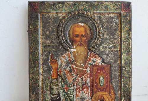 Старинная икона святой афанасий, металлография