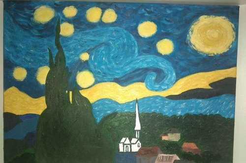 Картина маслом холст на подрамнике Звёздная ночь