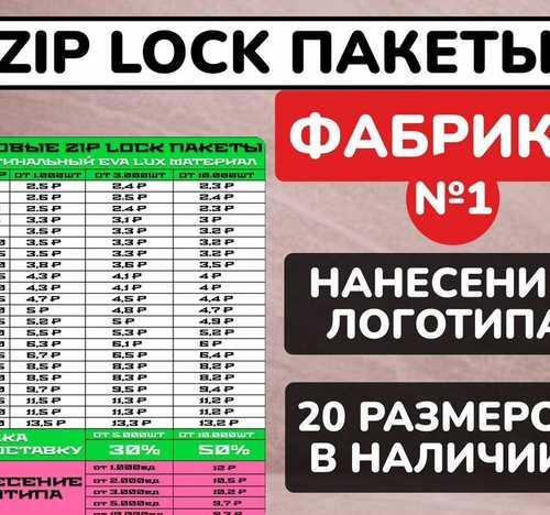 Пакеты zip lock с бегунком 140 мкм с нанесением лого 20х30