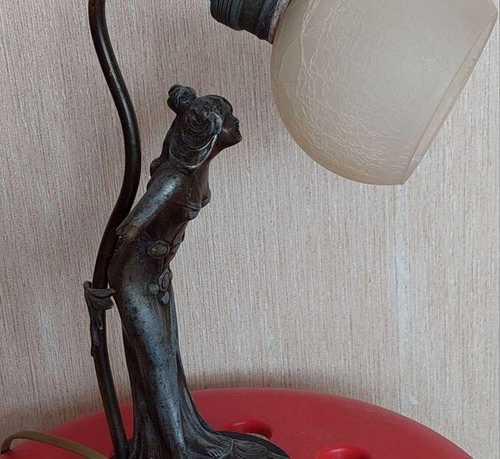 Старинная настольная лампа модерн шпиатр латунь