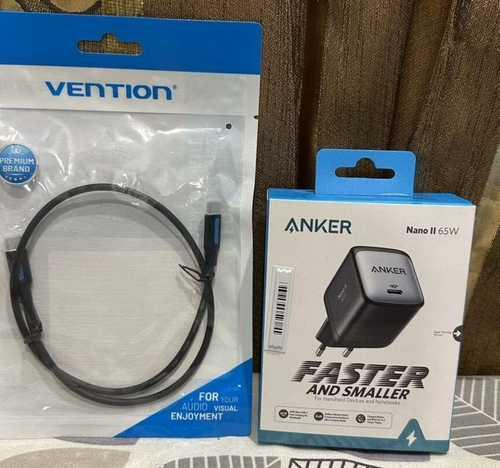 Зарядное устройство Anker Gan 65w + кабель vention