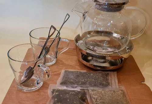 Набор для чая (чайник 1000мл, чашки, ложки, чай)